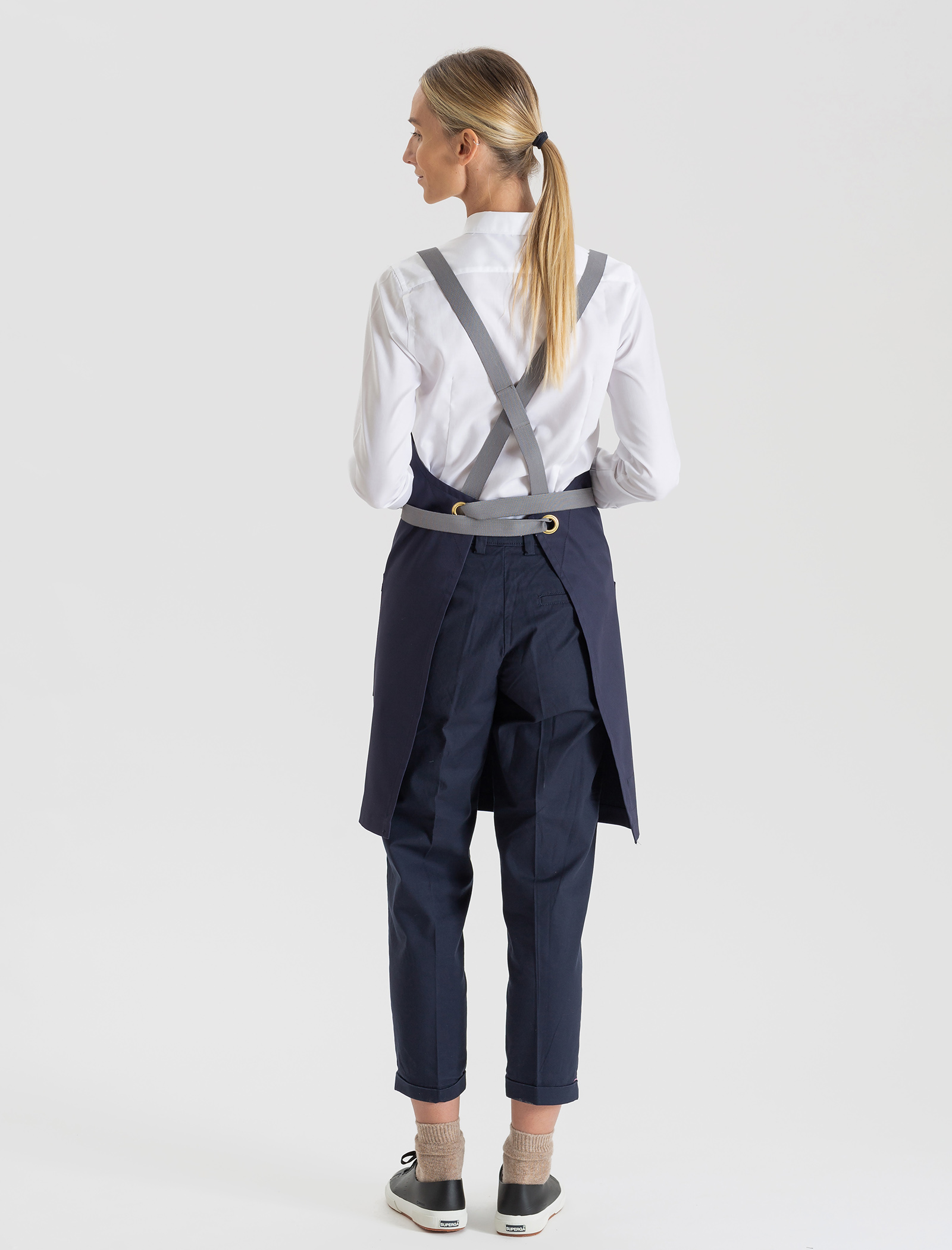 Cross-back blue apron - Qooqer