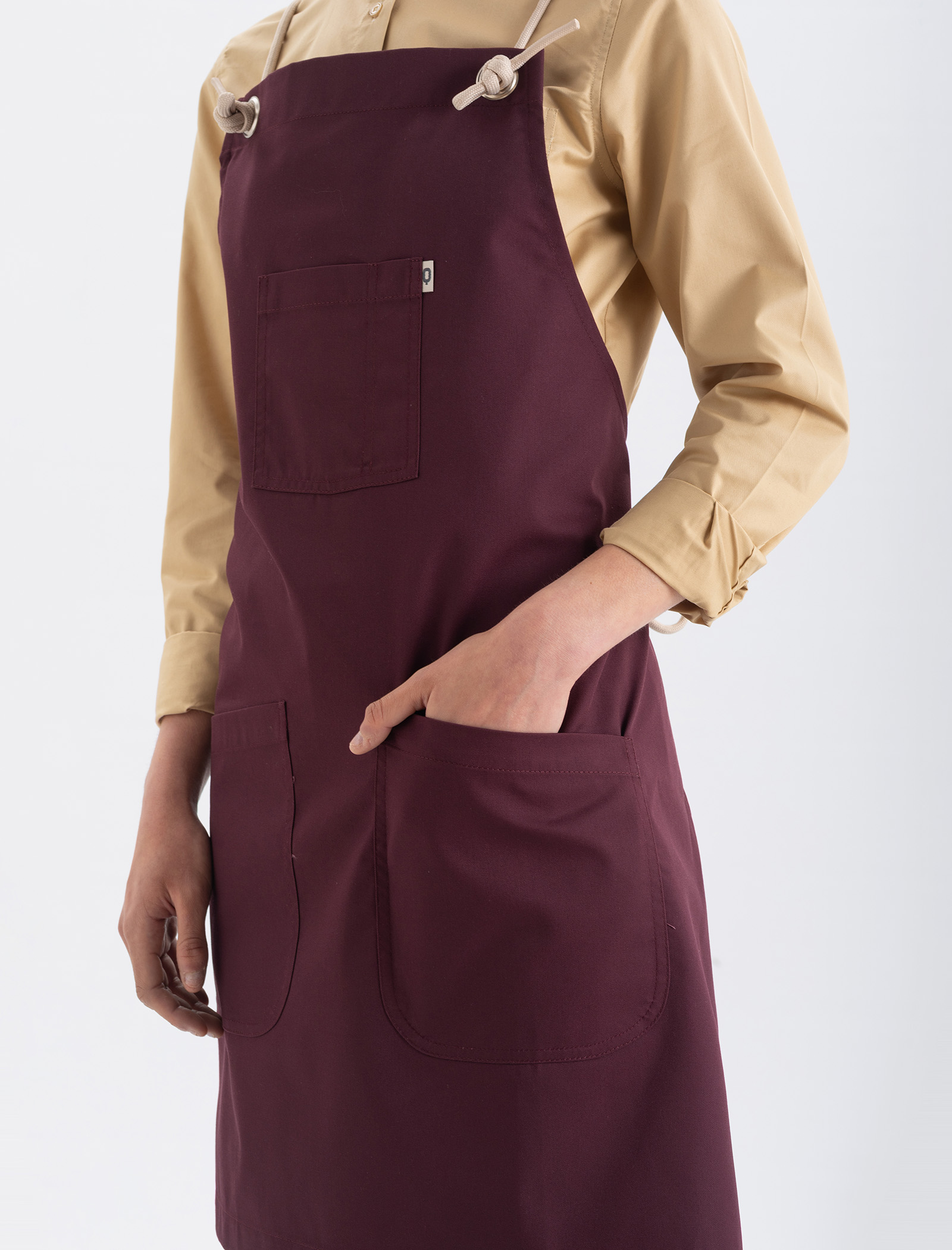 Burgundy apron with cross-back straps - Qooqer